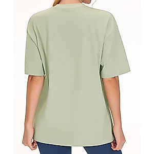 THE GYM PEOPLE Women's Oversized T Shirts Summer Casual Crewneck Short Sleeve Cotton Basic Tee Tops Light Green