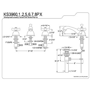 Elements of Design ES3968PX Chicago 2-Handle 8" to 16" Widespread Lavatory Faucet with Brass Pop-Up, 6-1/2", Brushed Nickel