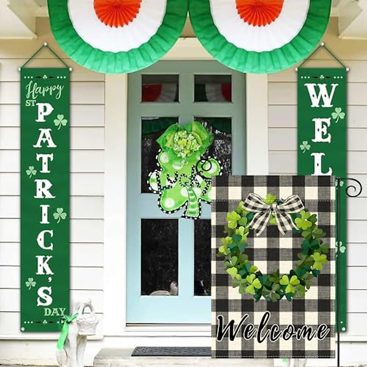 BEZKS St Patricks Day Small Garden Flag 12.5 x 18 Inch, Best Choice Bow Shamrock Wreath Welcome Double Sided Decorative Flag For Outside Yard Lawn Decoration (JS01)