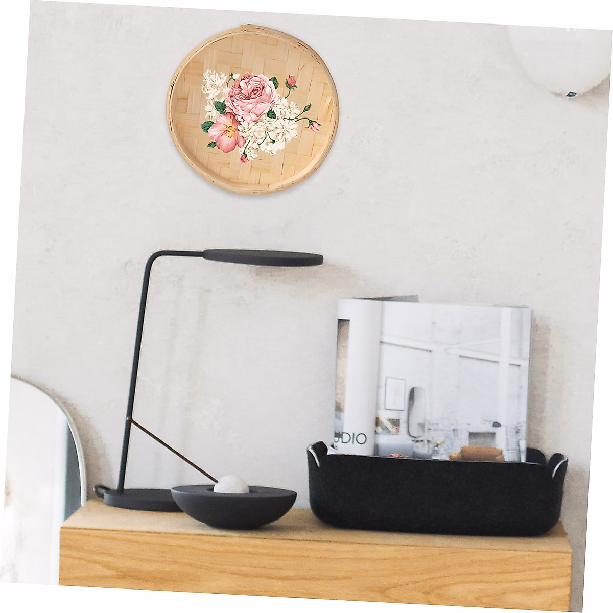 JEWEDECO Desk Topper 3pcs Bamboo Dustpan Wicker Bamboo Sieve Tablescape Decor