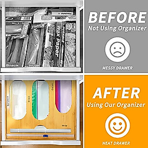 tesha Bag Storage Organizer for Ziplock, 5 in 1 Foil Plastic Wrap Organizer with Cutter for Kitchen Drawer, Compatible with Gallon, Quart, Sandwich & Snack Variety Size Bags
