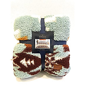 Pendleton Sherpa Fleece Reversible Blanket - King Size - Home Collection Avra Valley Teal - Super Soft Blanket 112" by 92"