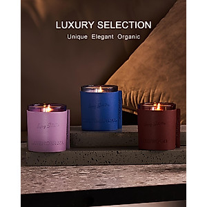 M&SENSE Lavender Spa Soy Candles for Home Scented, Stress Relief Aromatherapy Candles for Meditation Spa Yoga, Leather Wrapped Luxury Candle Gifts for Women,40 Hours Long Lasting, 7.4oz