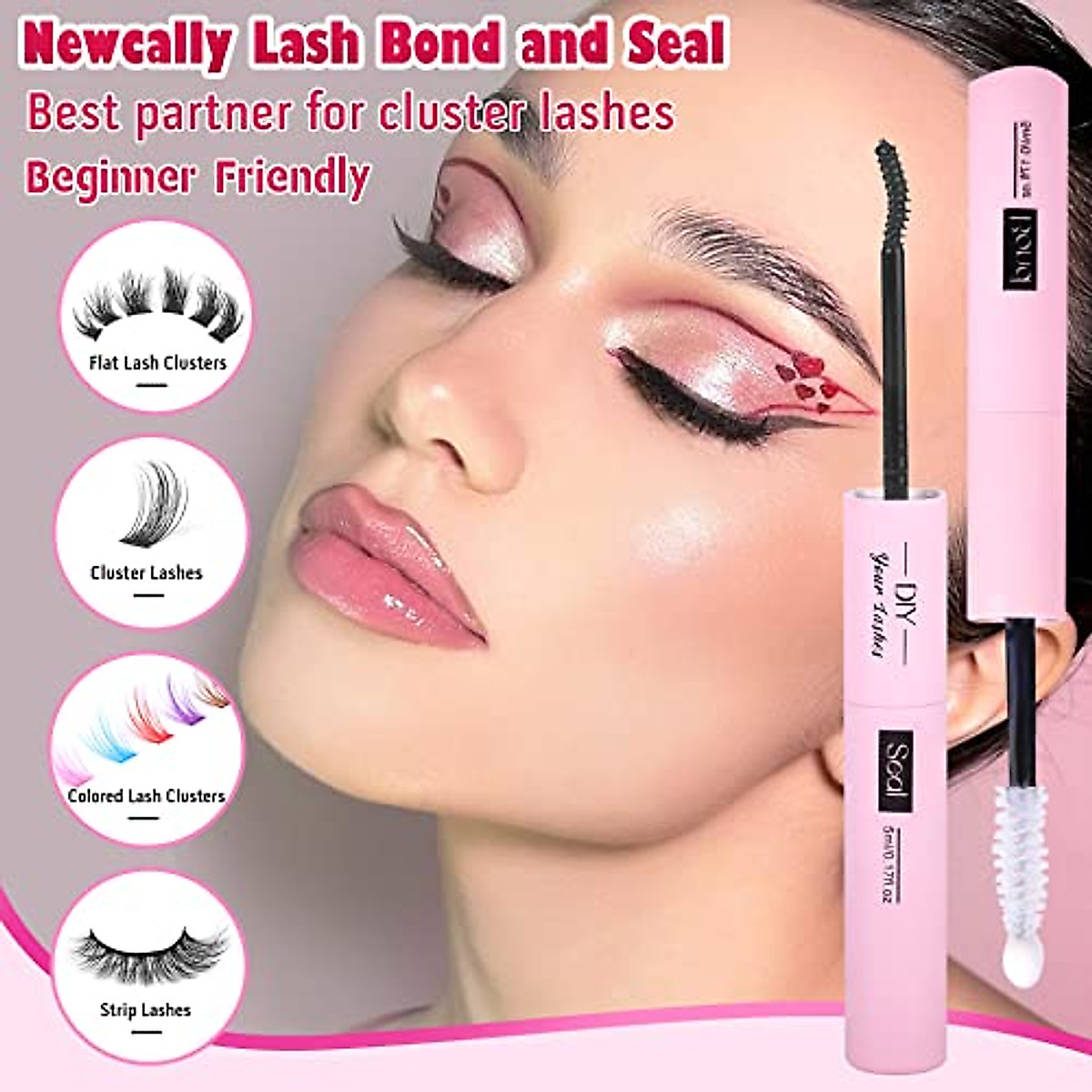 Lash Bond and Seal Lash Clusters Glue Long Lasting 2 in 1 Lash Glue for DIY Lash Extensions at Home Strong Hold Cluster Eyelash Adhesive Waterproof (5ml+5ml) by Newcally