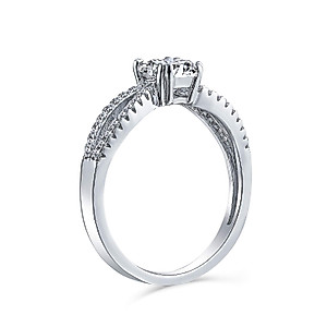 Personalize 1CT Delicate Round Brilliant Cut Solitaire AAA CZ Engagement Ring For Women .925 Sterling Silver Promise Pave Split Infinity Band Custom Engraved