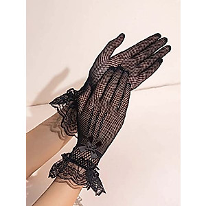 Latious Ladies Lace Gloves White Short Elegant Gloves Tea Party Courtesy Stretchy Summer Glove for Women and Girls (Black)