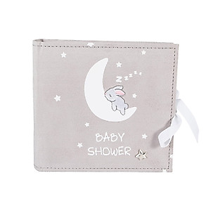 Happy Homewares Cute and Beautiful Neutral Grey Suede Baby Shower Photo Album - 80 Spaces for 4x6 Photos | White Moon and Stars
