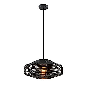 Adesso 5240-01 Kingston Pendant Light, 7 in, 60W, Black Rattan, 1 Hanging Light