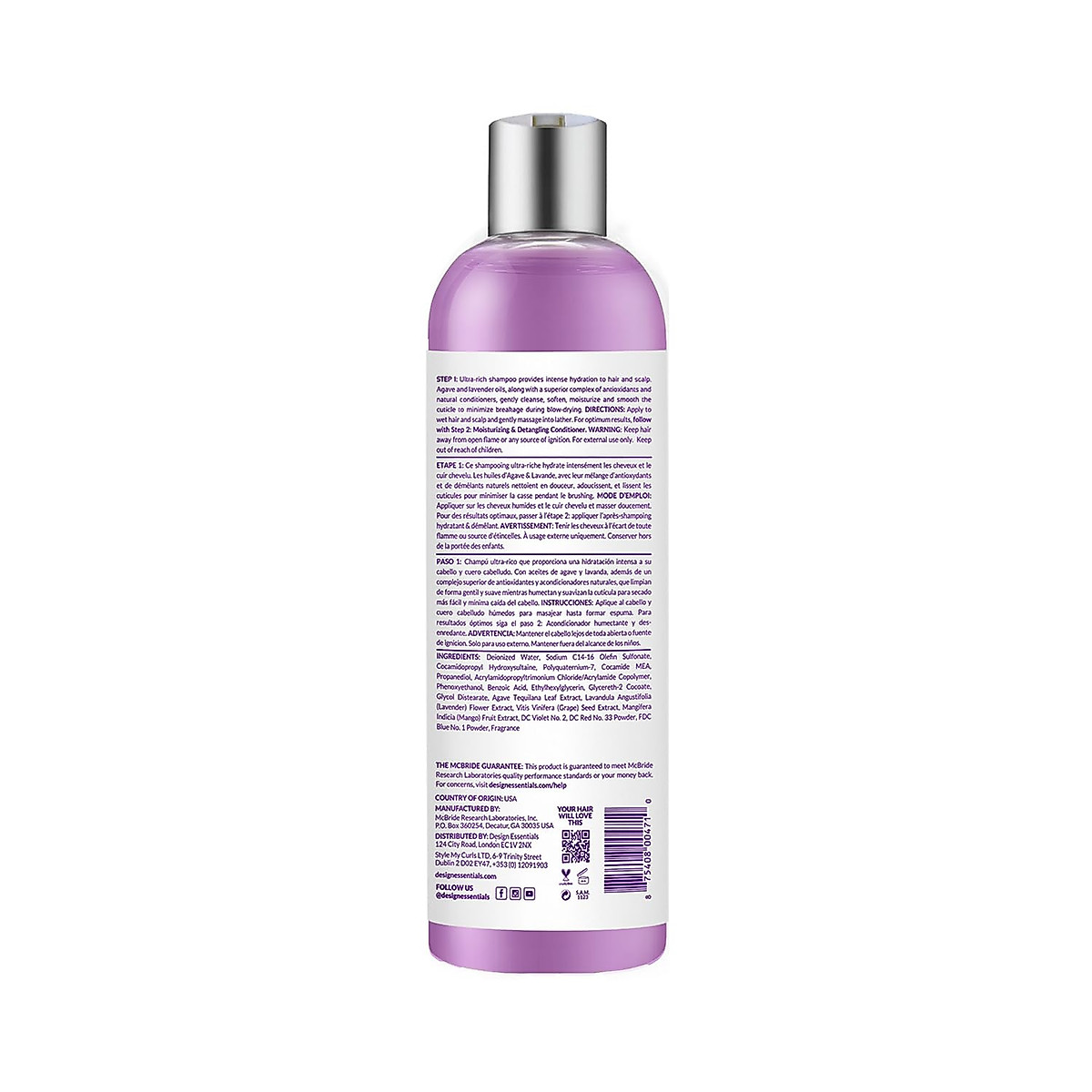 Design Essentials Agave & Lavender Moisturizing Hair Bath, Sulfate-Free Shampoo- Blow-Dry & Silk Press Collection - 12oz