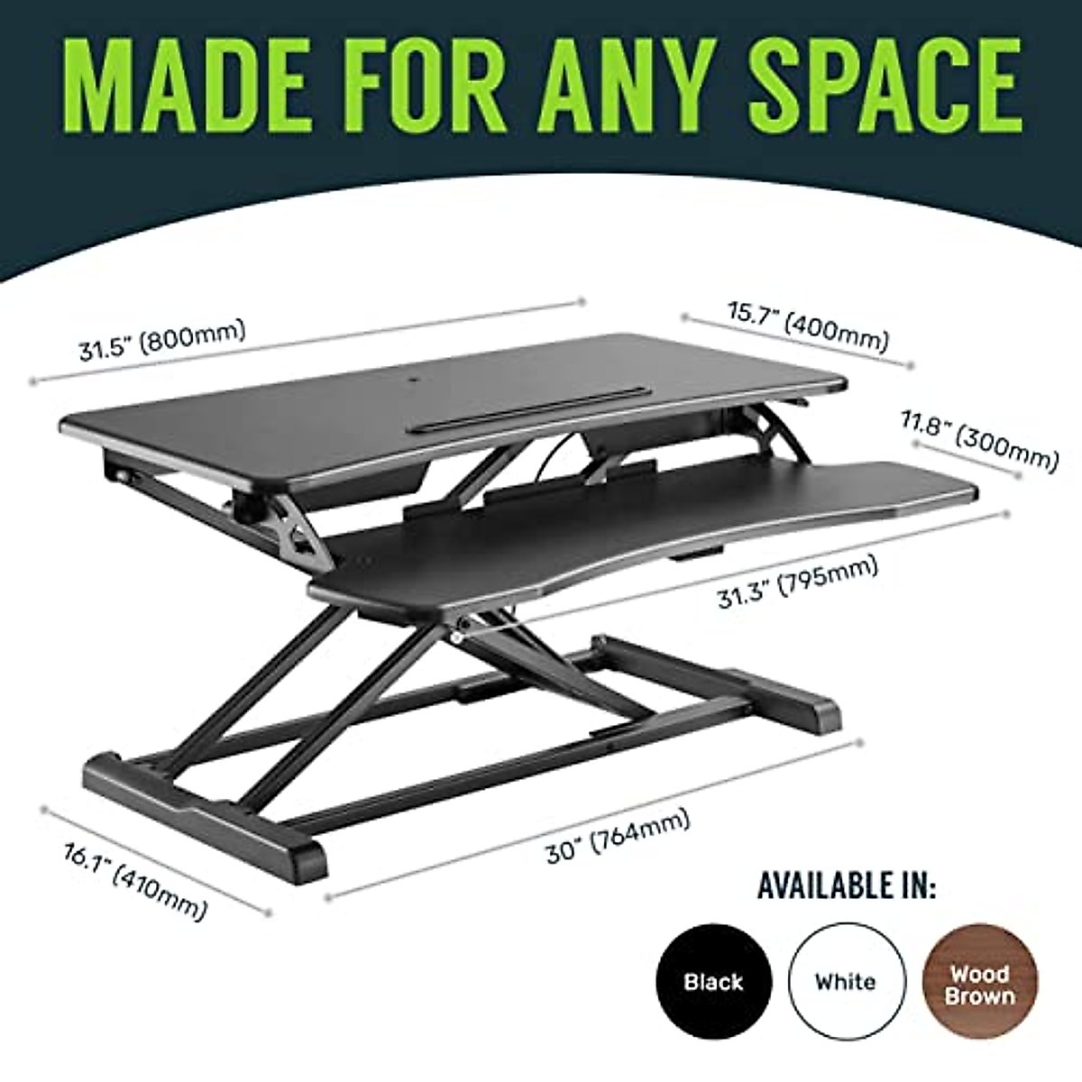 TechOrbits Standing Desk Converter - 32 Inch Adjustable Sit to Stand Up Desk Workstation, MDF Wood, Ergonomic Desk Riser with Keyboard Tray, Desktop Riser for Home Office Computer Laptop, Black 32"