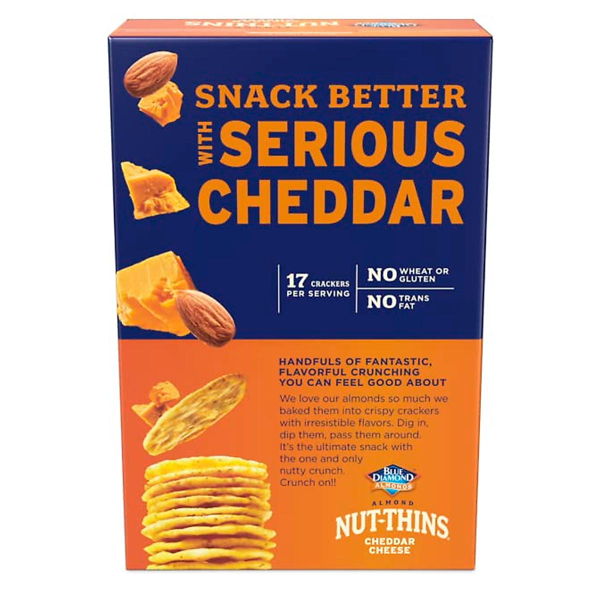 Blue Diamond Almonds Nut-Thins Gluten Free Cracker Crisps, Cheddar Cheese, Family Size, 7.7 oz