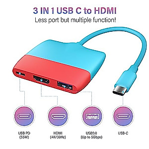 Battony USB C to HDMI Adapter for Nintendo Switch/Switch OLED/MacBook Pro Air/iPad Pro/Android Phone, USBC to 4K HDMI Output Multiport Converter Adaptor for Switch Dock Replacement