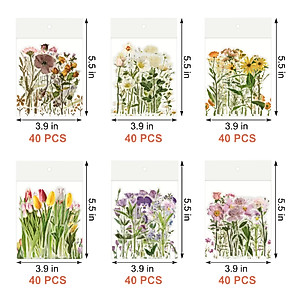 WANDIC Transparent Decorative Stickers, 240 Pieces Waterproof Floral Stickers Flower Sticker Set for DIY Diary Laptop Stationery Phone Case Envelop Calendar Card Making