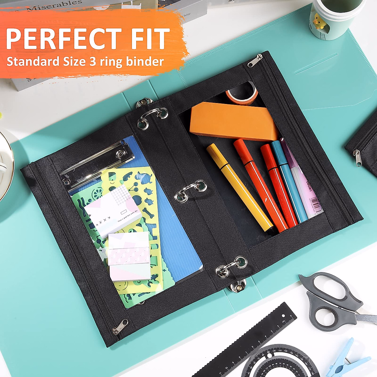 Thenshop 96 Pcs 3 Ring Pencil Pouch, Pencil Zipper Pouches for 3 Ring, Zipper Pencil Pouches Bulk, Binder Pencil Bag, Pencil Cases with Clear Window for Boy Girl School Office Supplies