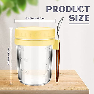 Set of 6 Overnight Oats Containers with Lids and Spoons 12 oz Overnight Oats Jars Glass Oatmeal Mason Jars Cereal Cup Airtight Jars with Measurement Marks for Yogurt Milk (Gray, White, Light Yellow)