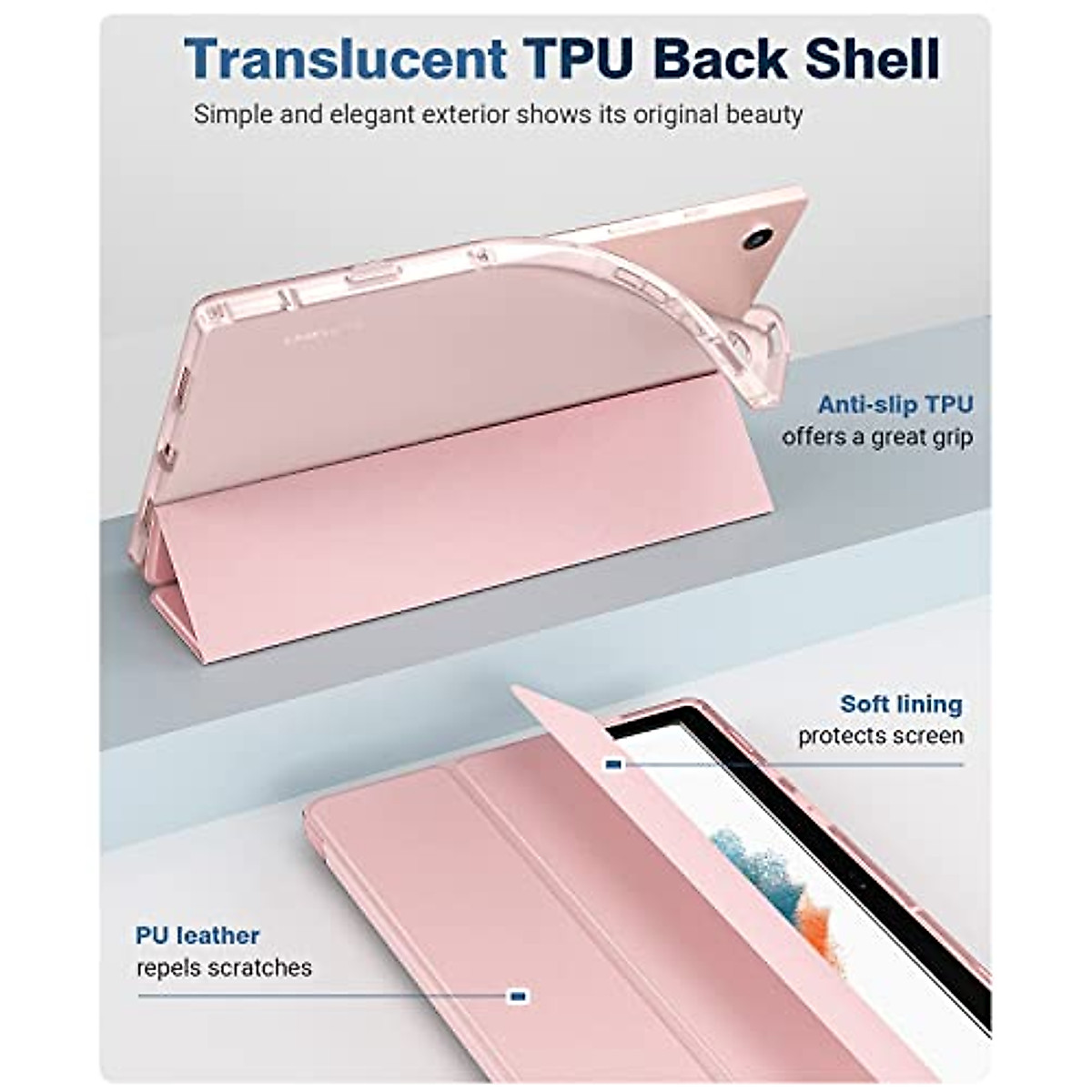 TiMOVO for Galaxy Tab A8 Case 2021/2022 10.5 Inch SM-X200/ SM-X205, Slim Soft TPU Translucent Frosted Back Protective Cover Shell with Auto Wake/Sleep Feature for Samsung A8 Tablet, Pink