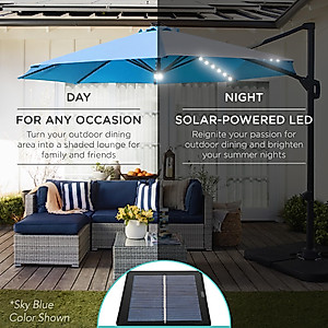 Best Choice Products 10ft Solar LED Cantilever Patio Umbrella, 360-Degree Rotation Hanging Offset Market Outdoor Sun Shade for Backyard, Deck, Poolside w/Lights, Easy Tilt, Cross Base - Fog Gray