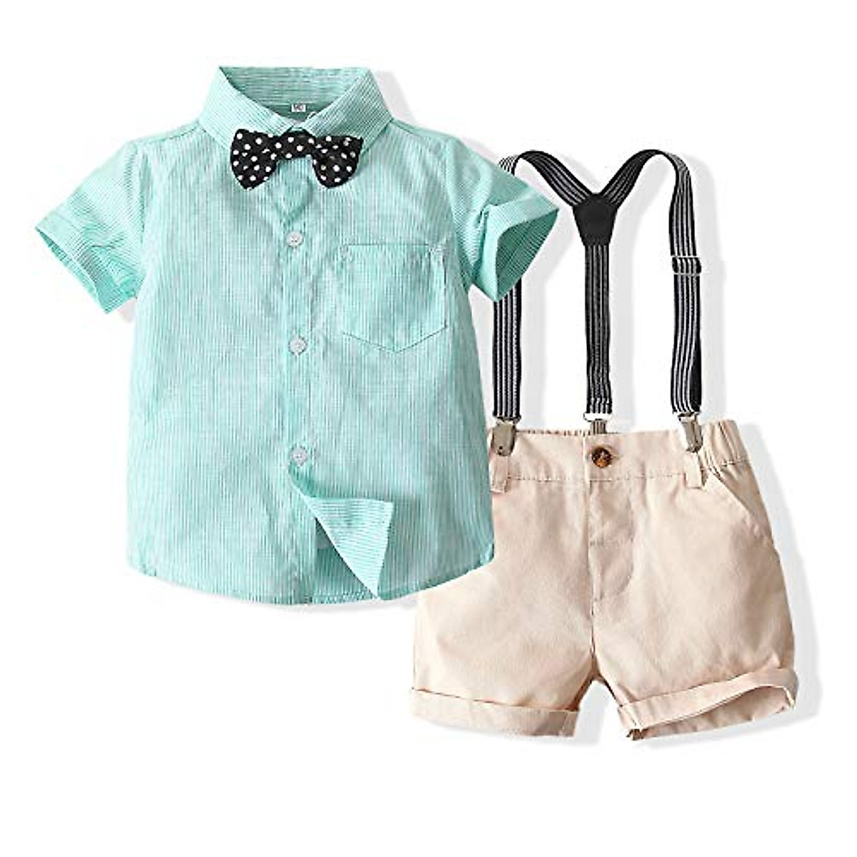 Tommelise Baby Boys Gentleman Outfits Suits, Infant Short Sleeve Shirt+Bib Pants+Bow Tie Overalls Clothes Set