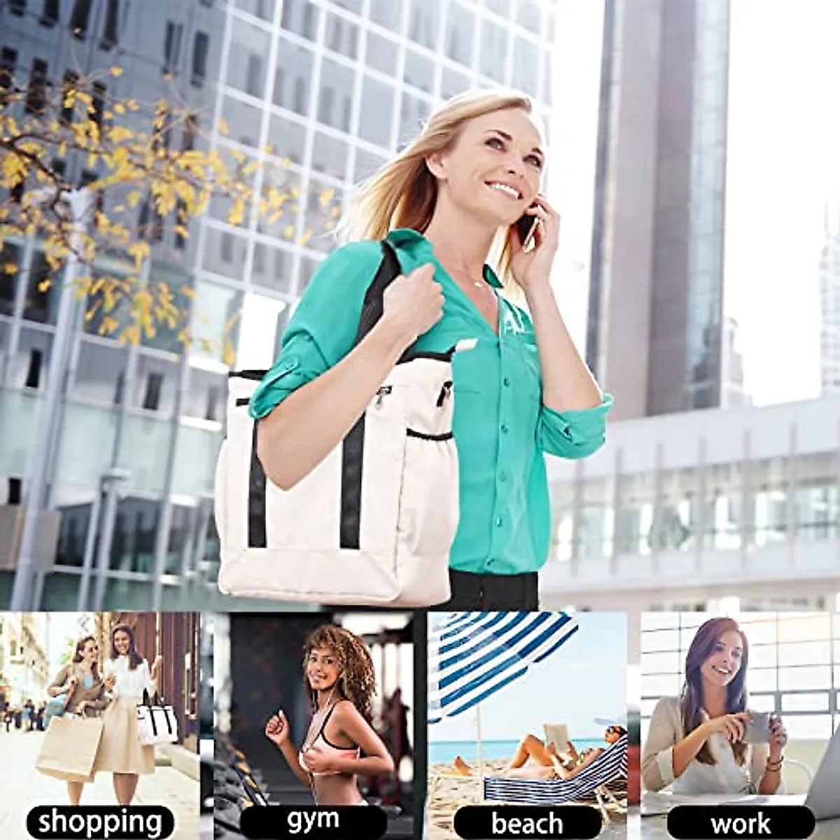 Kuston Tote Bag Waterproof Nylon Multi Pocket Shoulder Bags Laptop Work Bag Teacher Purse and Handbags for Women & Men