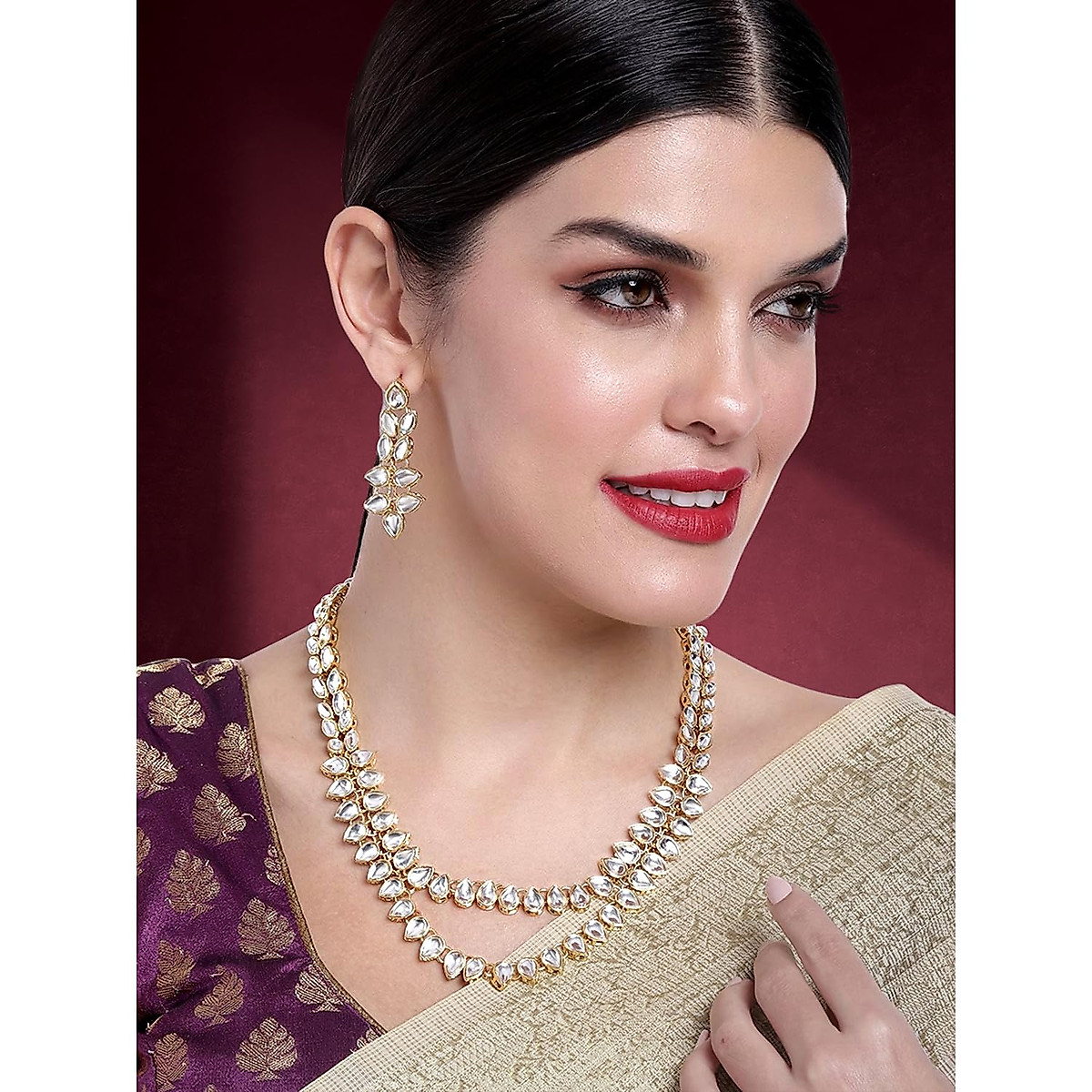 Aheli Fancy Party Wear Long Kundan Necklace With Drop Earring Set Ethnic Traditional Indian Bollywood Stylish Fashion Jewelry Gift for Women Girls White