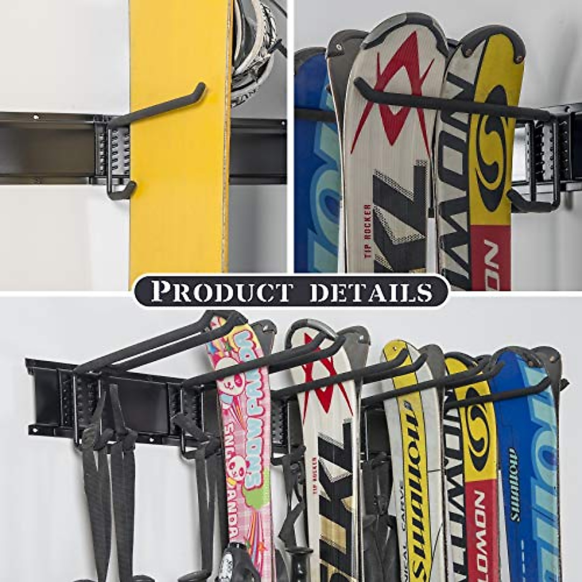 WALMANN Garage Storage Organization System Ski Wall Rack 10 Pairs of Skis Mount Hanger Home Shed and Garage Snowboard Wall Rack System Holds Up to 300lbs