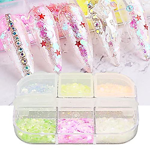 Nail Powder, Nail Glitter Mixed Glitter 6 Colors Aurora Chrome Nail Powder DIY Craft Elegant Nail Dust Sand Powder Nail Art Decoration Luminous Decorative Nail Art Sequins for