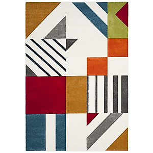 SAFAVIEH Hollywood Collection Area Rug - 5'3" x 7'6", Ivory & Peacock Blue, Mid-Century Modern Design, Non-Shedding & Easy Care, Ideal for High Traffic Areas in Living Room, Bedroom (HLW709B)