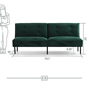 Edenbrook Gilman Futon - Futon Sofa Bed - Futon Couch - Small Futon - Living Room Furniture - Armless Sofa Bed Couch - Sleeper Sofa - Green Velvet Futon, Deluxe