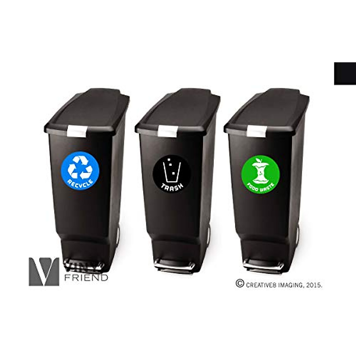 Recycle,trash and compost (food waste) bin logo stickers (6 Pack) 4in x 4in - Organize trash - For metal or plastic garbage cans, containers and bins - indoor & outdoor - Home, kitchen, or office