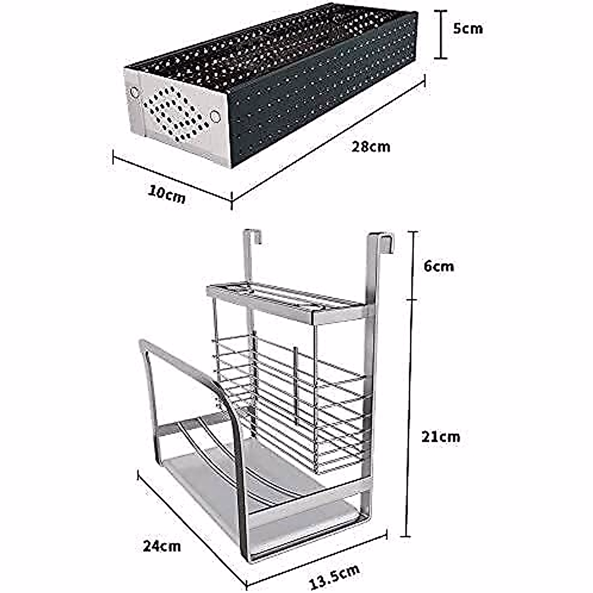 Plate Rack Dish Drainer Rack Stainless Steel with Knife Utensil Basket Removable Tray Large Space to Hold Dishes Bowls and Spoons Pan Plate Holder (Color : Silver, Size : 40.5x29x62cm)