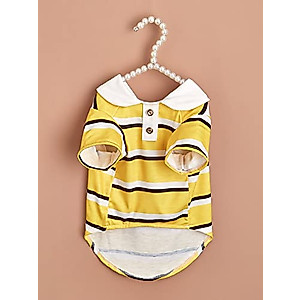 QWINEE Striped Dog Polo Shirt Puppy Clothes Dog Tee Shirt Stretchy Casual Pet Shirt for Small Medium and Large Cats Dogs Kitten Yellow L