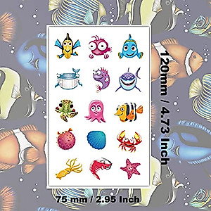 Ooopsiun Ocean Animals Temporary Tattoos for Kids - 12 Sheets Ocean Fish Birthday Party Decorations Supplies Favors for Boys Girls