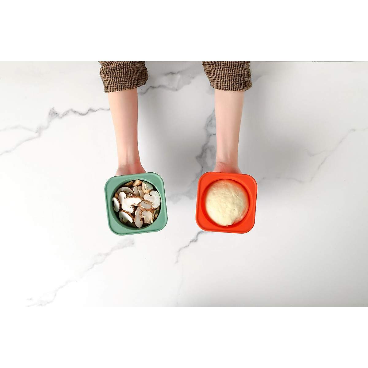 KEVJES Stackable Silicone Pizza Dough Tray with Lids-500ml portion-6pack (2 Green+2 Blue+2 Grey)