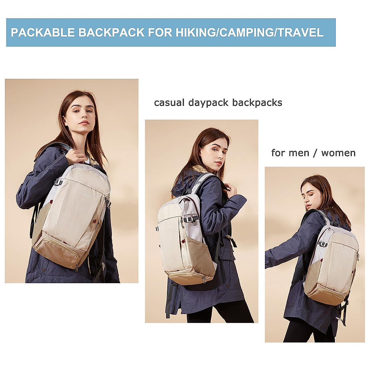 DAILY&DIARY 35L Camping Hiking Backpack for Women Men, Water Resistant Packable Backpack, Lightweight Daypack for Travel