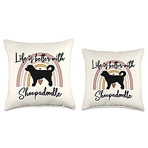 Love Sheepadoodle Dog Fun Life Better Sheepadoodle Rainbow Dog Women Throw Pillow, 16x16, Multicolor