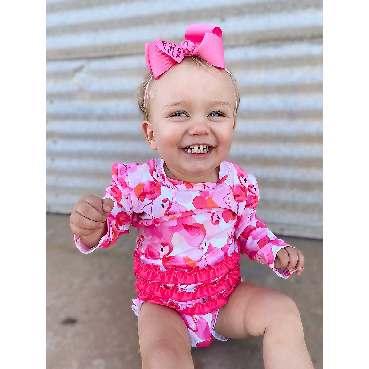 ADUKIDE 18-24 Months Baby Swimsuits Girls Toddler Rash Guard Bathing Suit Pink Baby Long Sleeve One Piece Swimwear with Zipper