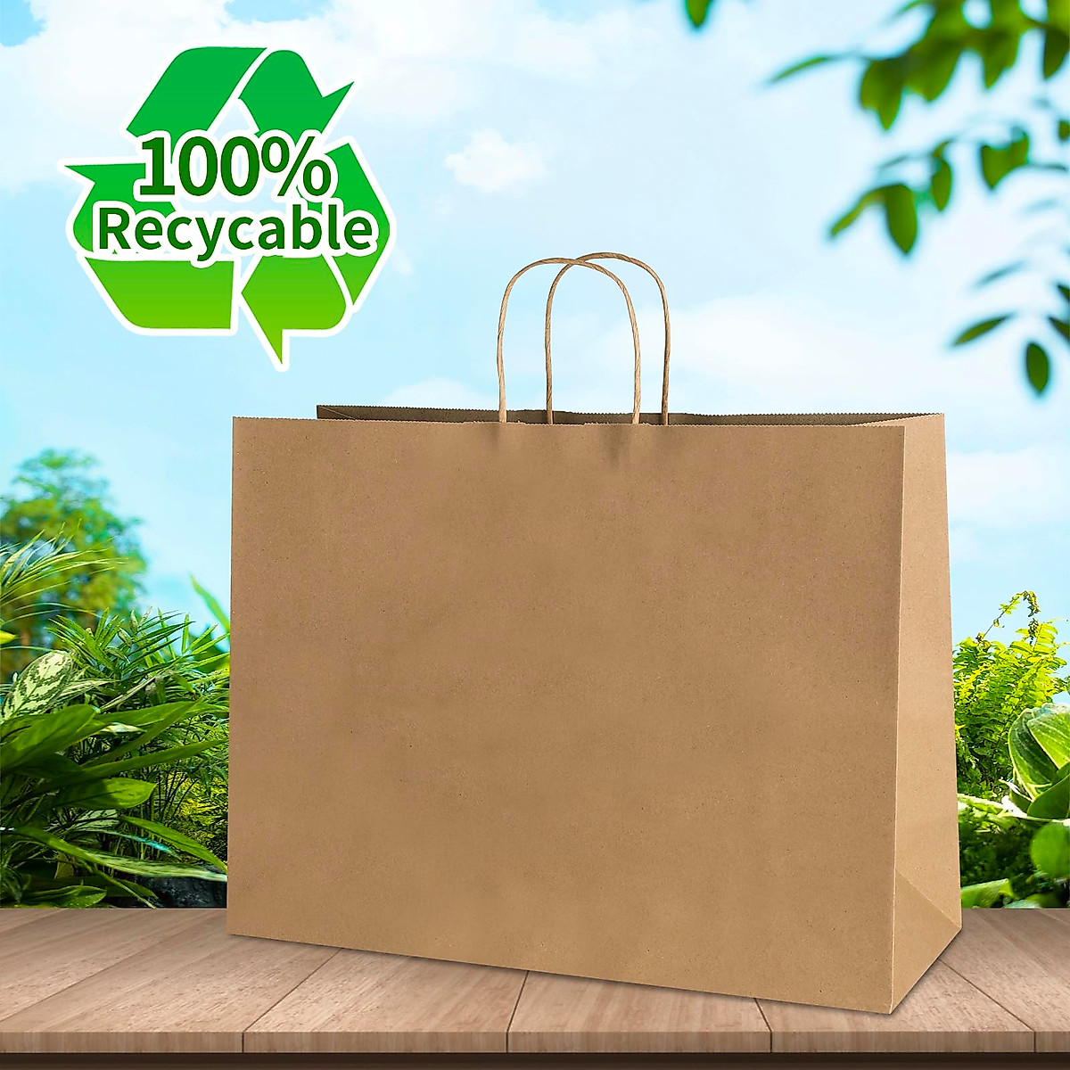 bagmad 100 Pack 16x6x12 Inches Brown Kraft Paper Bags with Handles Bulk, Large Recycled Paper Bags, Gift Bags, Grocery Bags, Retail Bags, Shopping Bags, Merchandise Bags for Small Business