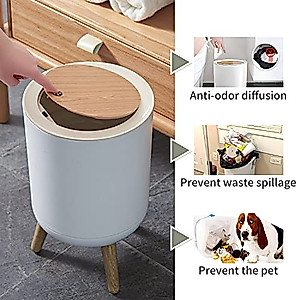 Bathroom Trash cans with lids, White Office Trash Bin Plastic Garbage Can with Push Button, Nordic Waste Basket for Bedroom,Living Room,Kitchen,Toilet,Dog Proof Trash can (1.8 Gal Round)