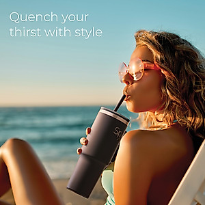 SIPX™ Insulated Tumbler With Lid And Straw, 40oz. Tumbler With Handle Keeps Cold 12 Hours, Water Bottle Thermos With Lid, BPA-Free Reusable Insulated Coffee Tumblers, Travel Mug Great For Beach Party