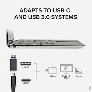 Plugable 4K DisplayPort and HDMI Dual Monitor Adapter with Ethernet for USB 3.0 and USB-C, Compatible with Windows and Mac