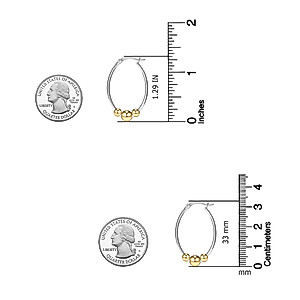 LeCalla 925 Sterling Silver Hoop Earrings Lightweight Oval 14K Gold-Plated Two-Tone Earring Hoops Jewelry Bead Ball Hoops Earring for Women