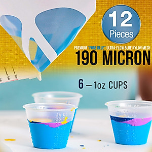 TCP GLOBAL Premium Paint Mixing Essentials Kit. Comes with 12 Mixing Cups, 6 Lids, 12 Wooden 12" Mixing Sticks, 12 Wooden Mini Mixing Paddles, 12 HQ 190 Mesh Paint Strainers & Paint Can Opener.