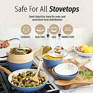 GoodCook Healthy Ceramic Titanium-Infused 10” Fry Pan, Light Blue – Induction Cookware, Nonstick Cooking Pan, Frying Pan Skillet for Eggs, Meats, Vegetables, Sauces, Warming Tortillas