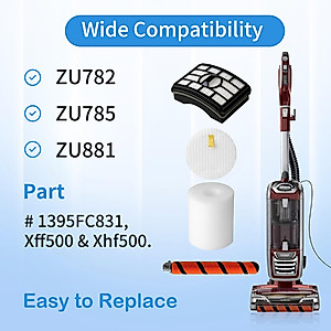 Amyehouse Hepa Foam & Felt Filter Brushroll Replacement Kit for Shark Rotator Professional Lift-away DuoClean Vacuum ZU780 ZU782 ZU785, Replaces Part # 1395FC831 & Xff500 & Xhf500