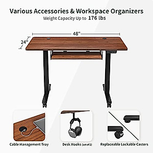 BANTI 48" x 24" Height Adjustable Electric Standing Desk with Keyboard Tray, Sit Stand up Desk with Splice Board, Black Frame/Expresso Top