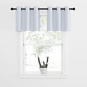 NICETOWN Greyish White Room Darkening Valances - Energy Efficient Kitchen Grommet-Top Kitchen Curtain Panels for Short Windows (2-Pack, W42 x L18 + 1.2 inches Header, Platinum-Greyish White)