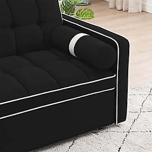 Antetek Upgraded Sleeper Sofa Couch Bed with Phone Holder, 3 in 1 Small Modern Convertible Velvet Loveseat Futon Sofa w/Pullout Bed, Adjustable Backrest for Living Room Apartment, Small Space, Black