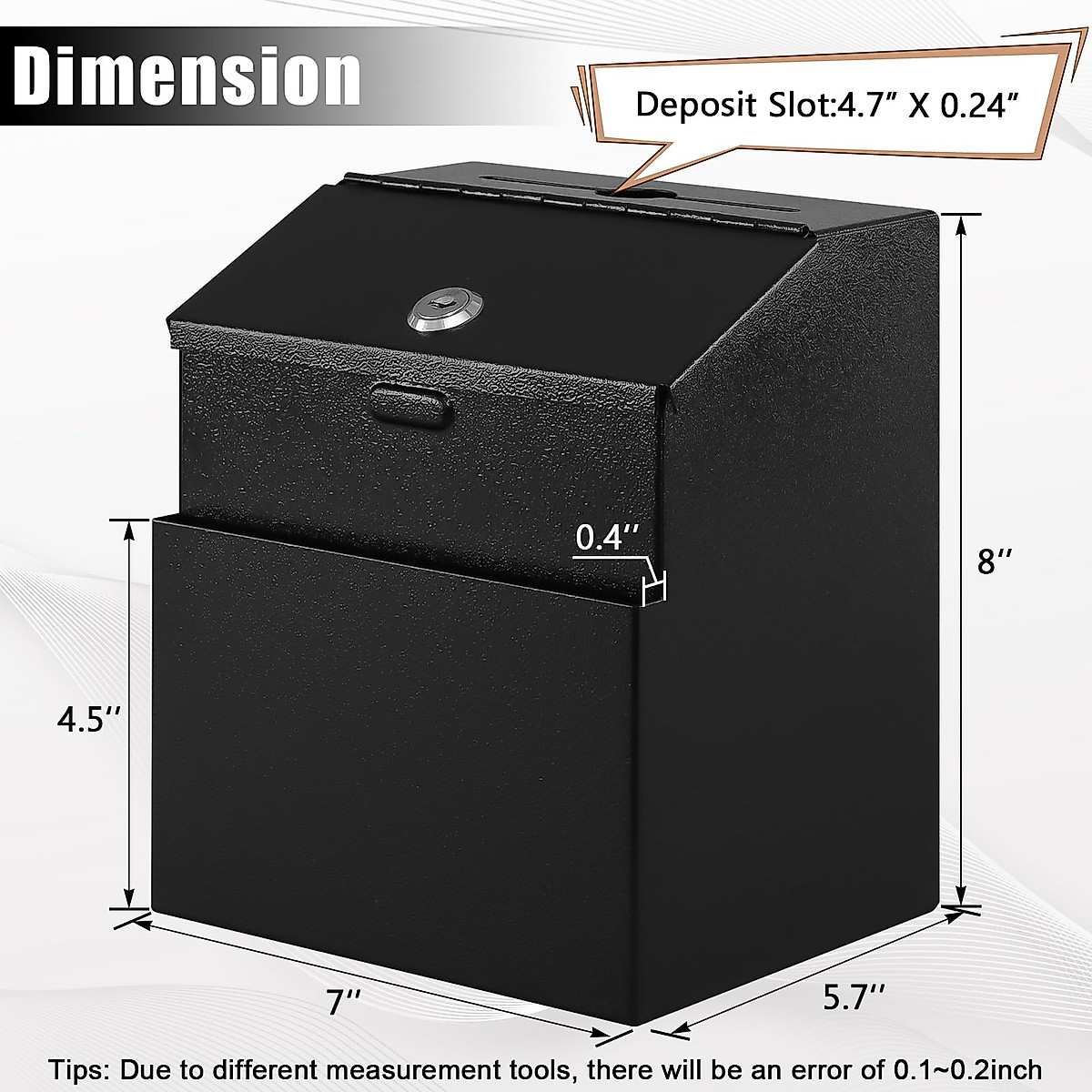 KYODOLED Metal Suggestion Box with Lock Wall Mounted Ballot Box Donation Box Key Drop Box with 50 Free Suggestion Cards 8.5H x 5.9W x 7.3L Inch Black