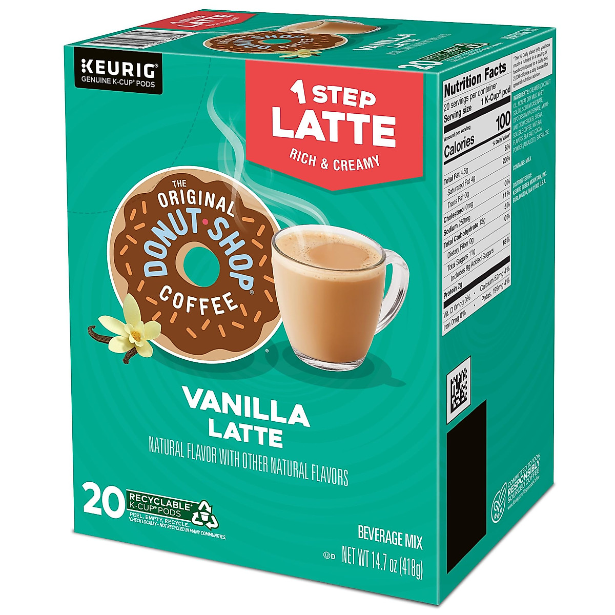 The Original Donut Shop Vanilla Latte, Single-Serve Keurig K-Cup Pods, Flavored Coffee, 20 Count
