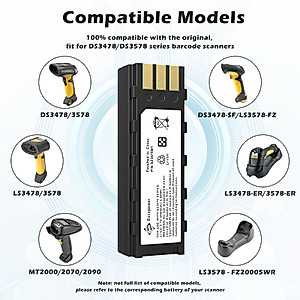 Replacement Battery for Zebra for Symbol DS3478 / DS3578 / LS3478 / LS3578 / MT2000 / MT2070 / MT2090 Handheld Barcode Scanner 21-62606-01 / BTRY-LS34IAB00-00 Compatible with Honeywell 8800
